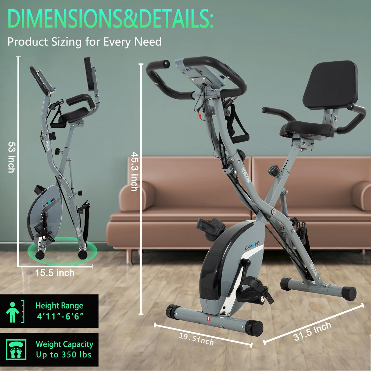 BARWING Stationary Exercise Bike for Home Workout, 5 IN 1 Foldable Ind – MD DC PRINT