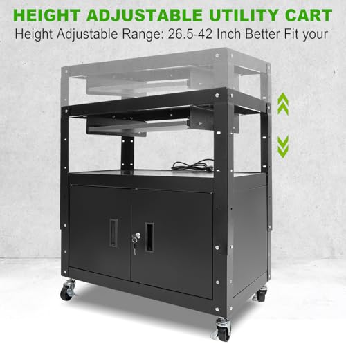 HONYTA AV Cart, Computer Steel Carts with Wheels and Power, Height Adj ...