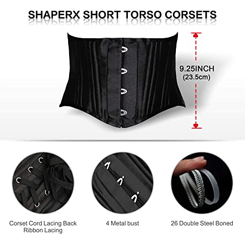 SHAPERX Women's 26 Steel Boned Corset Short Torso Heavy Duty Waist Tra ...