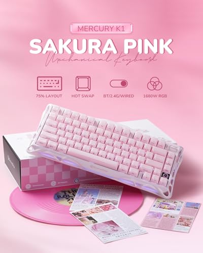 GravaStar Mercury K1 75% Pink Wireless Keyboard, Aluminum Alloy Exoske ...