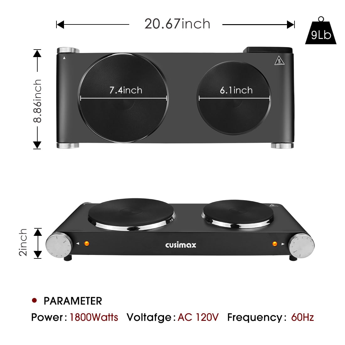Double Hot Plates Electric Burner, 1800W Countertop Cooktop | Black St ...
