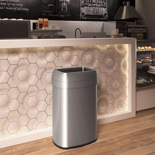 61 Liter / 16 Gallon Open Top Kitchen Trash Can & Recycle Bin with Dou ...