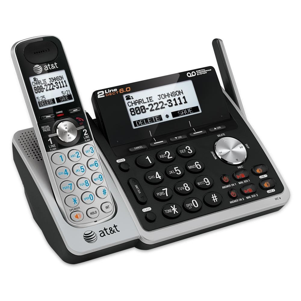2-Line Expandable Cordless Phone with Answering System and Dual Caller ...