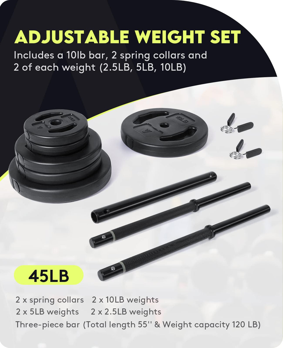 AboveGenius Barbell Weight Set for Lifting, 45 LB Weight Bar Set with ...