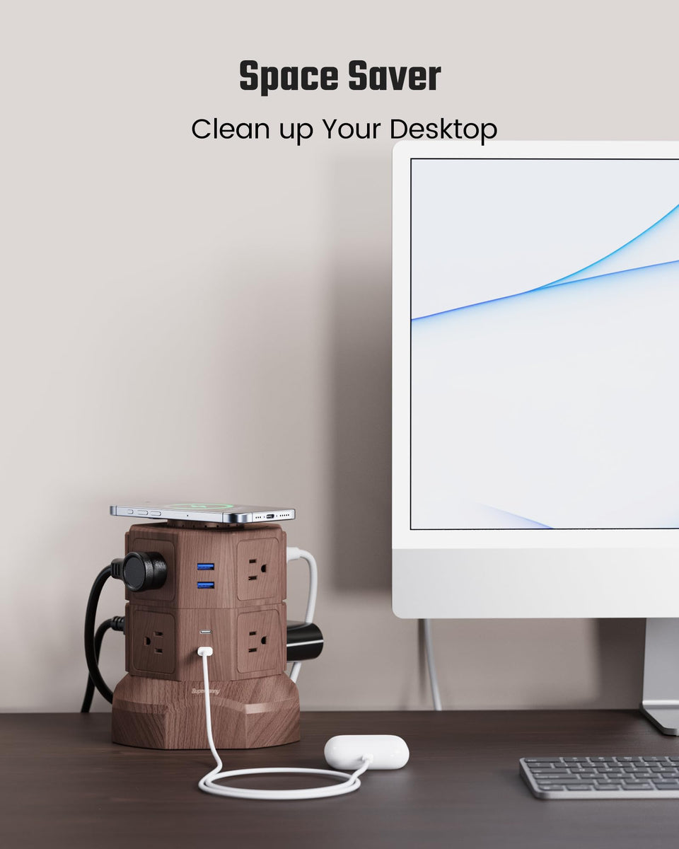 Power Strip Surge Protector Tower with 15W Wireless Charger, 13A Charg ...