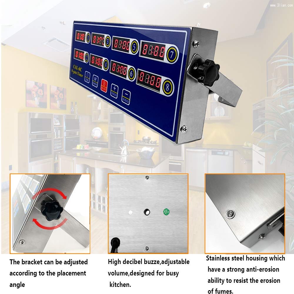 Li Bai Kitchen Cooking Timer 8 Channels Digital LED Alarm Reminder Clo ...