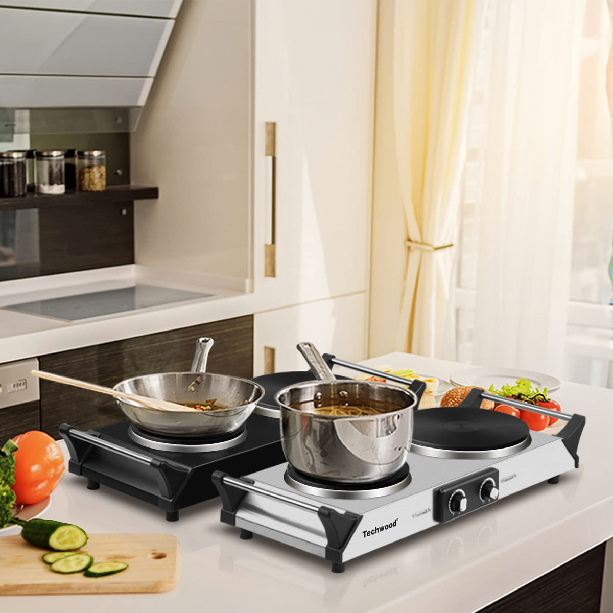 Hot Plate Double Burner for Cooking, 1800W Countertop Electric Stoves ...
