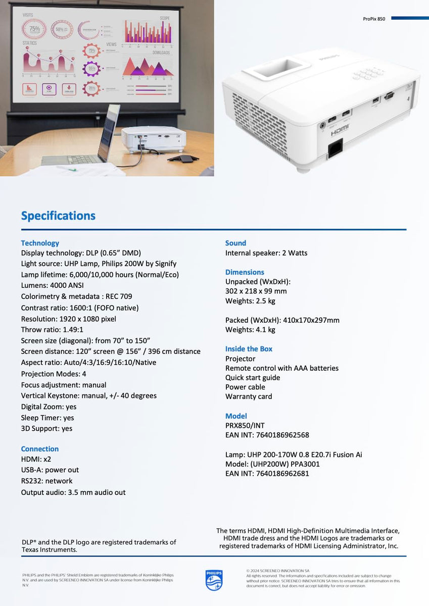 Philips, Propix 850, Professional Video Projector, DLP, Home Cinema, A ...