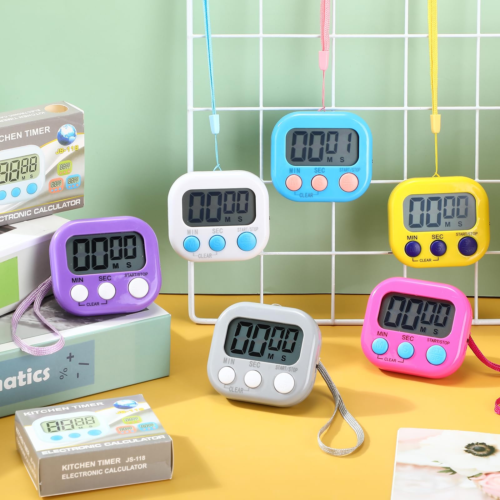 Leumoi 24 Packs Small Digital Kitchen Timer with lanyards Magnetic Bac ...