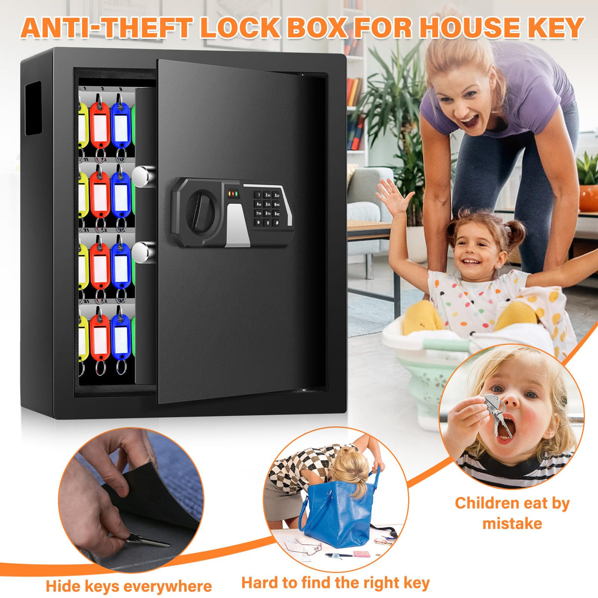 71 Keys Fireproof Key Lock Box, Anti-Theft Key Box Wall Mount with Adj ...