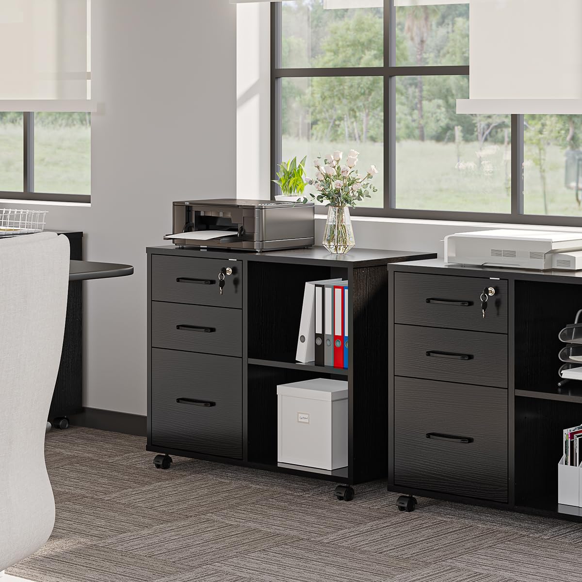 Panana 3 Drawer Office File Cabinets, Mobile Lateral Printer Stand wit ...