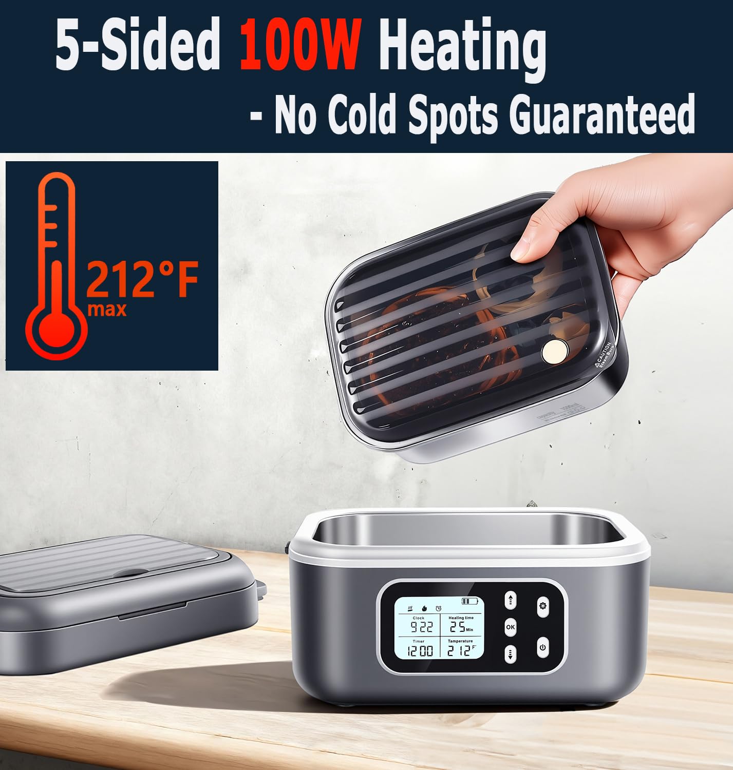 Rhudaky 27000mAh Cordless Electric Heated Lunch Box, 100W Rechargeable ...