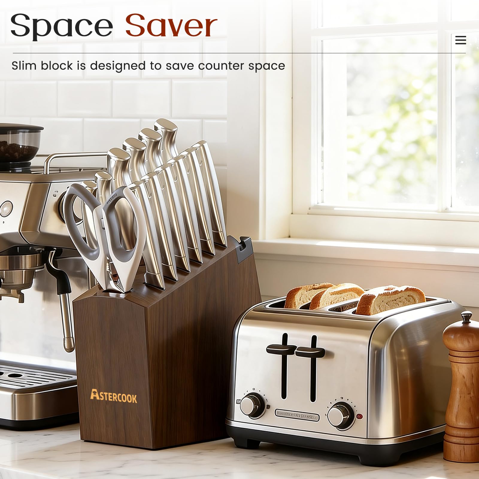 Astercook Knife Set, 15-Piece Kitchen Knife Sets with Built-in Sharpen ...
