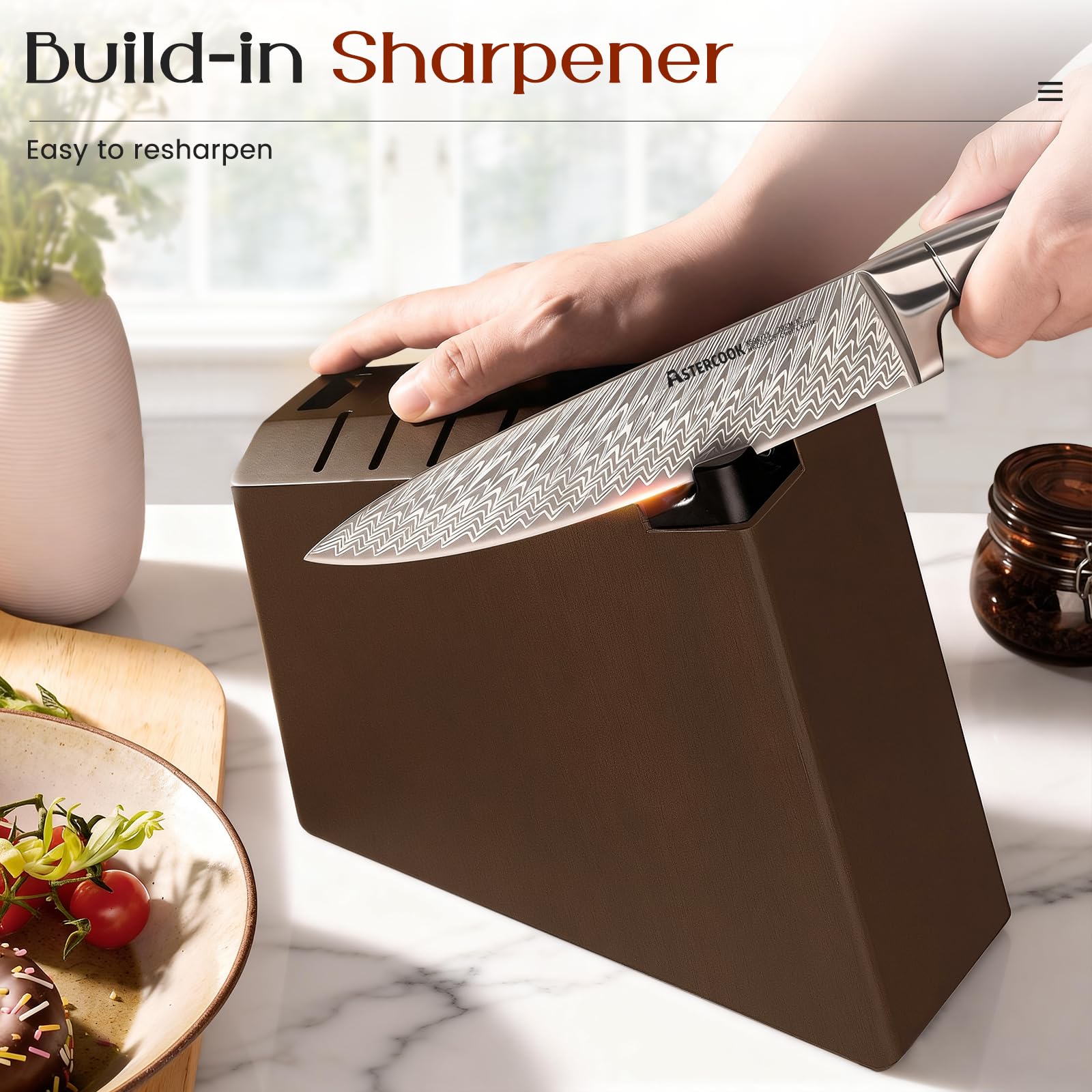 Astercook Knife Set, 15-Piece Kitchen Knife Sets with Built-in Sharpen ...