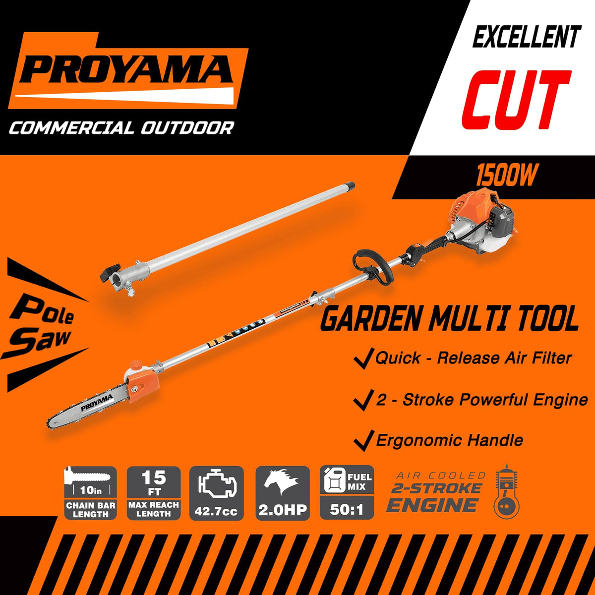 PROYAMA Powerful 42.7cc 5 in 1 Multi Functional Trimming Tools, Gas He ...