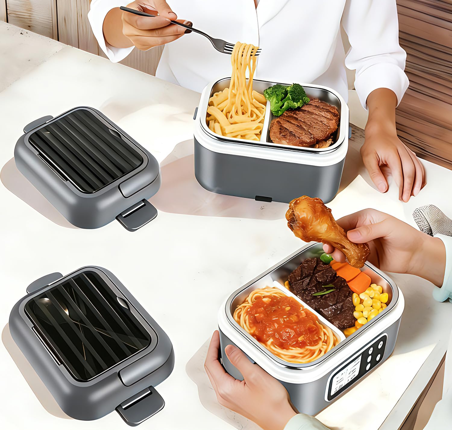 Rhudaky 27000mAh Cordless Electric Heated Lunch Box, 100W Rechargeable ...
