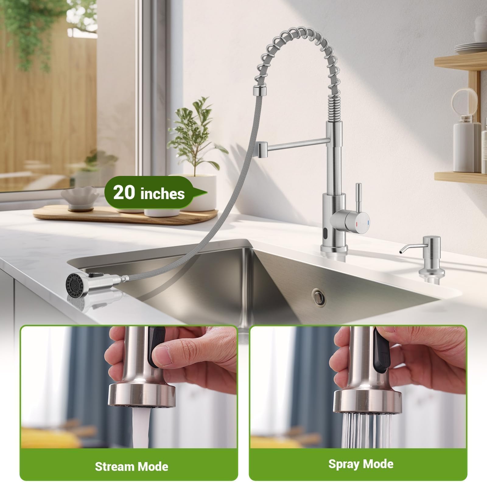 APPASO Touchless Kitchen Faucet, Motion Sensor Activated Hands-Free Sm ...