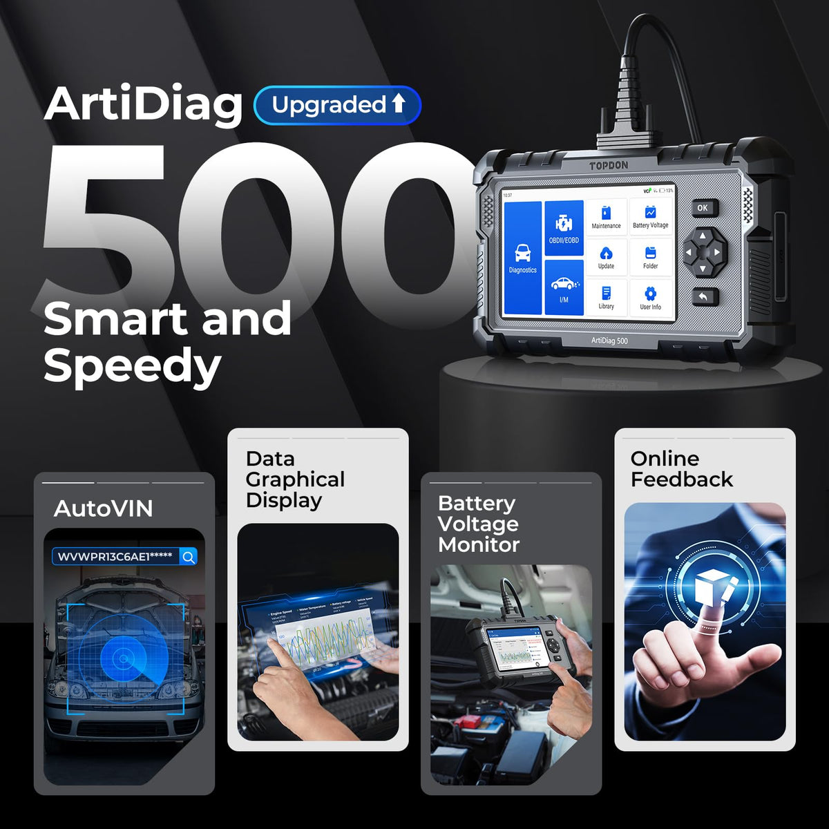 TOPDON AD500 OBD2 Scanner Car Code Reader Scan Tool, Engine ABS SRS Tr ...