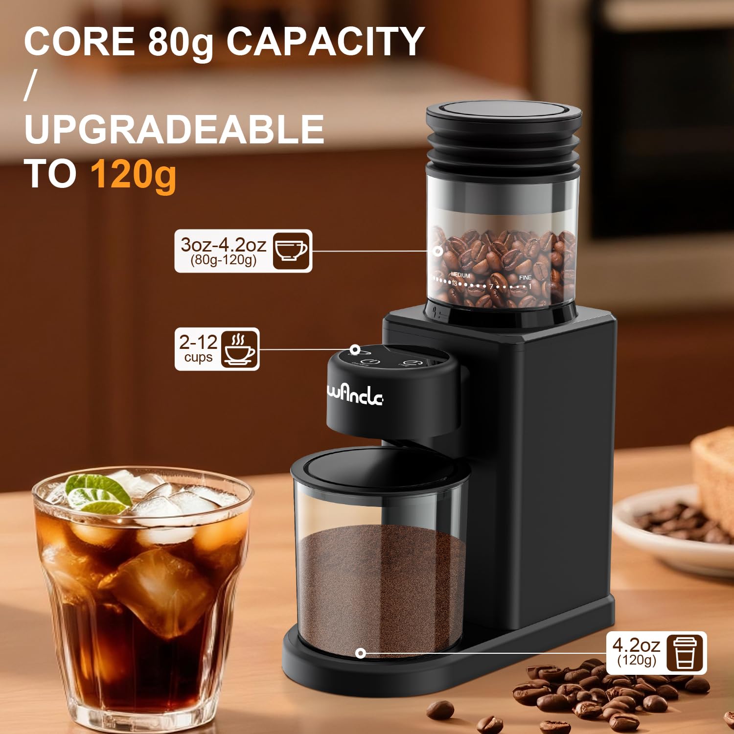 Wancle Conical Burr Coffee Grinder Touch Edition Electric Coffee Bean ...