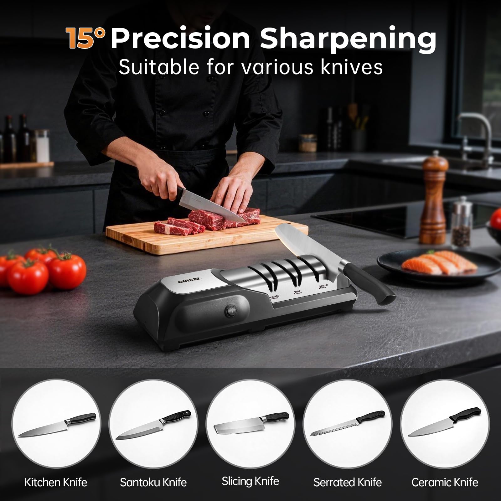 Kitchen Professional Electric Knife Sharpener: 3-Stage 100% Diamond Ab ...