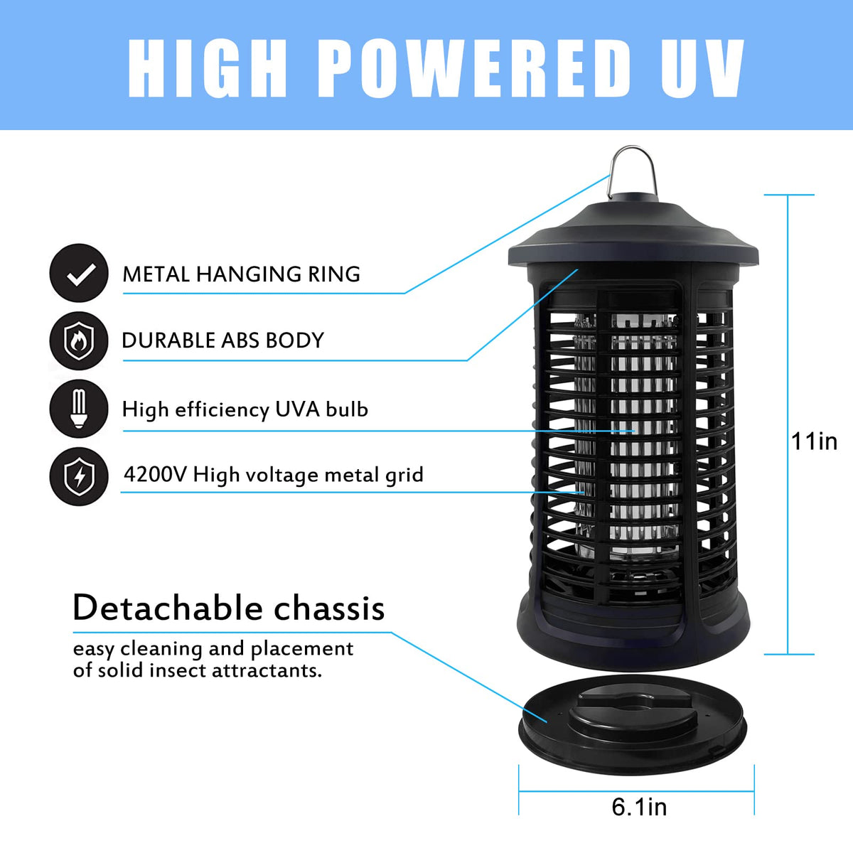 Electric Bug Zapper Indoor/Outdoor, 4200V High Powered Mosquito Zapper ...