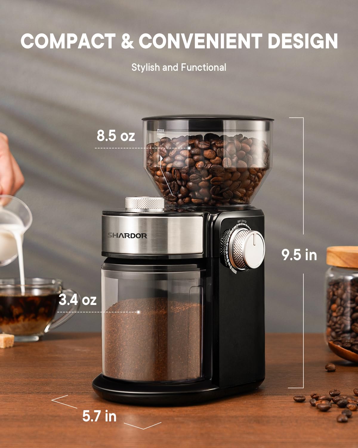 SHARDOR Electric Burr Coffee Grinder 2.0, Adjustable Burr Mill with 16 ...