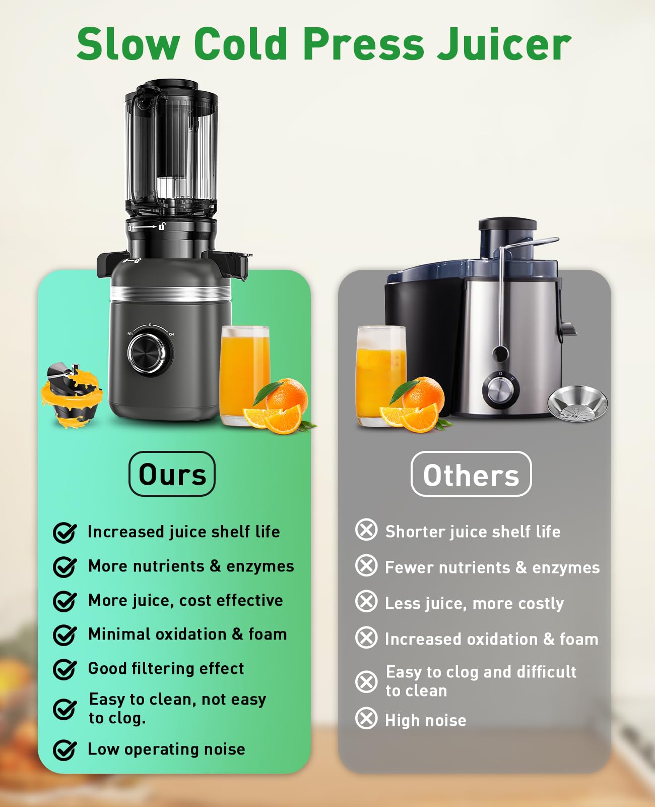 GlowWise Cold Press Juicer Machines for Whole Vegetables & Fruits, Slo ...