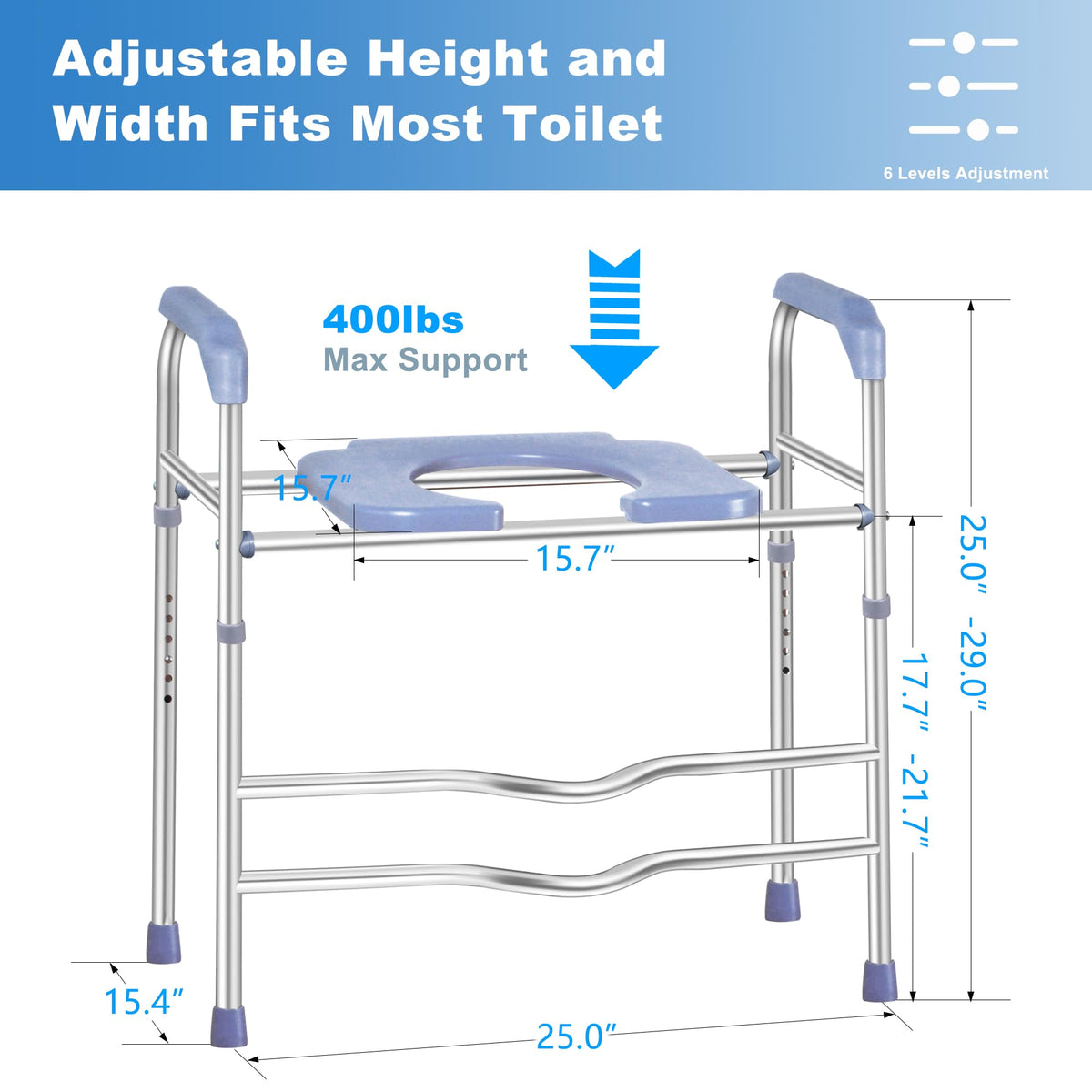 Toilet Seat Riser for Seniors with Adjustable Height, up to 400lbs, Ra ...