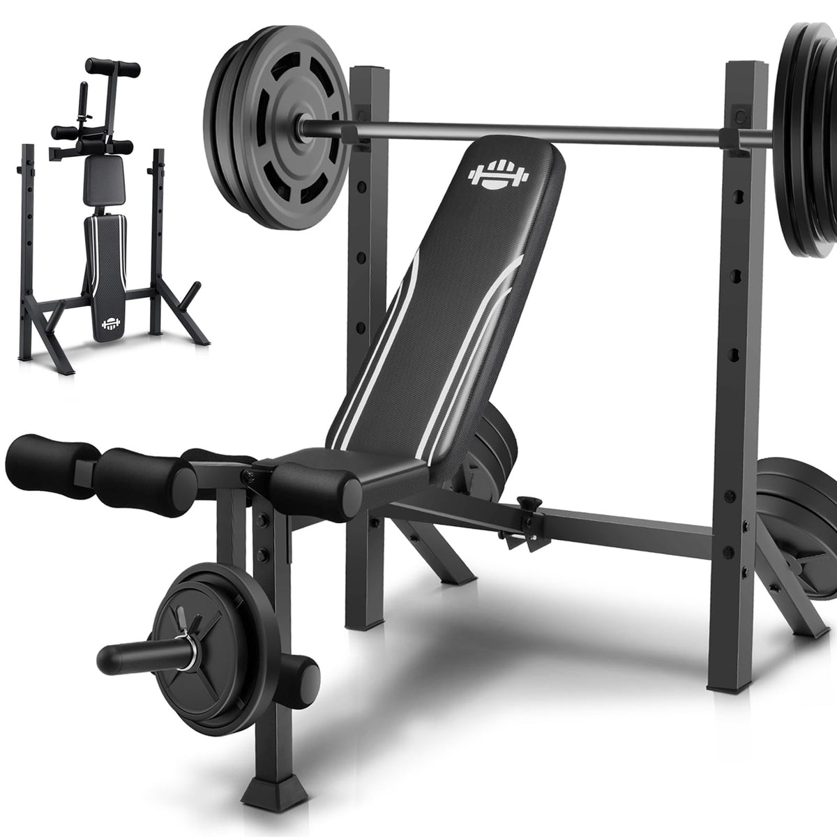 ANCHEER 900LBS Weight Bench Set with Squat Rack, Adjustable Bench Pres ...