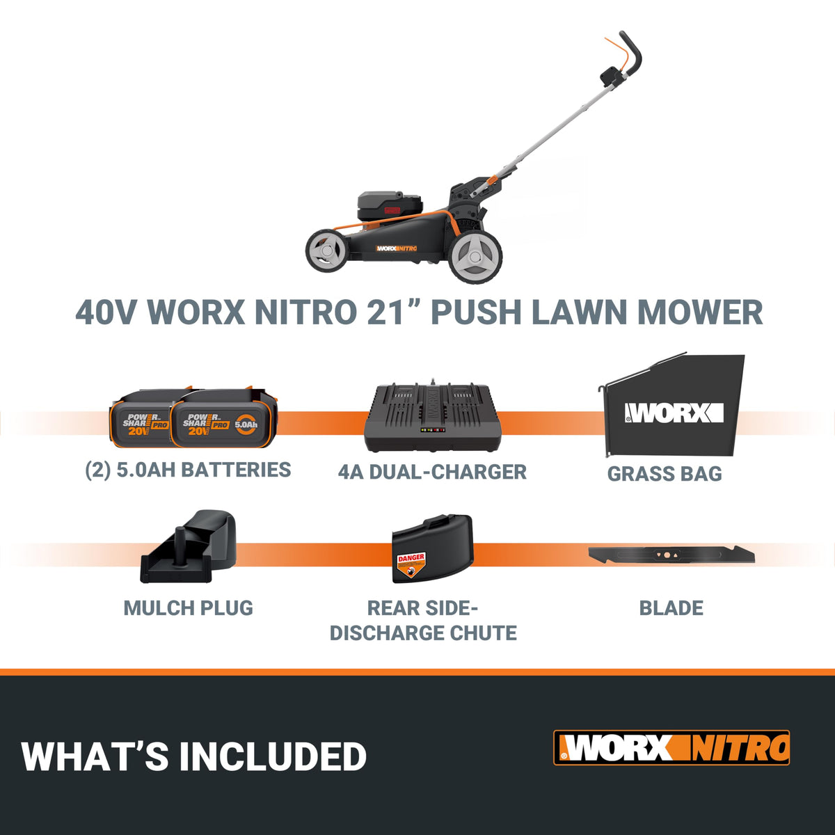 WORX Nitro 40V 21" Cordless Lawn Mower w/Aerodeck & Intellicut, Brushl ...