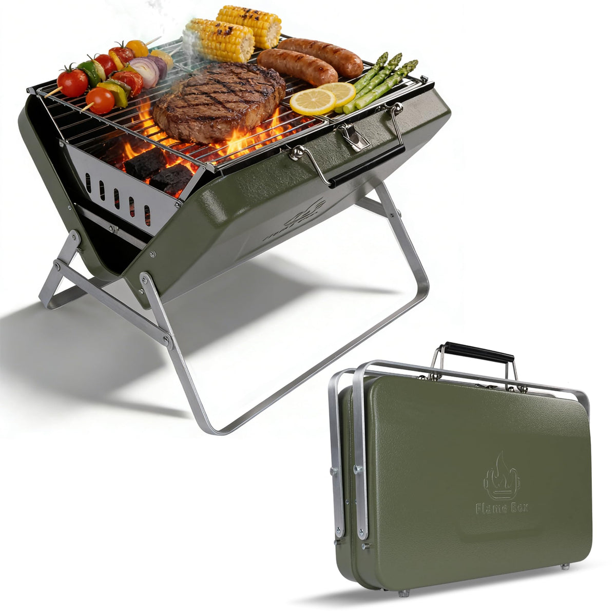 Flame Box Ranger Plus Portable Charcoal Grill – Folding BBQ with Large ...