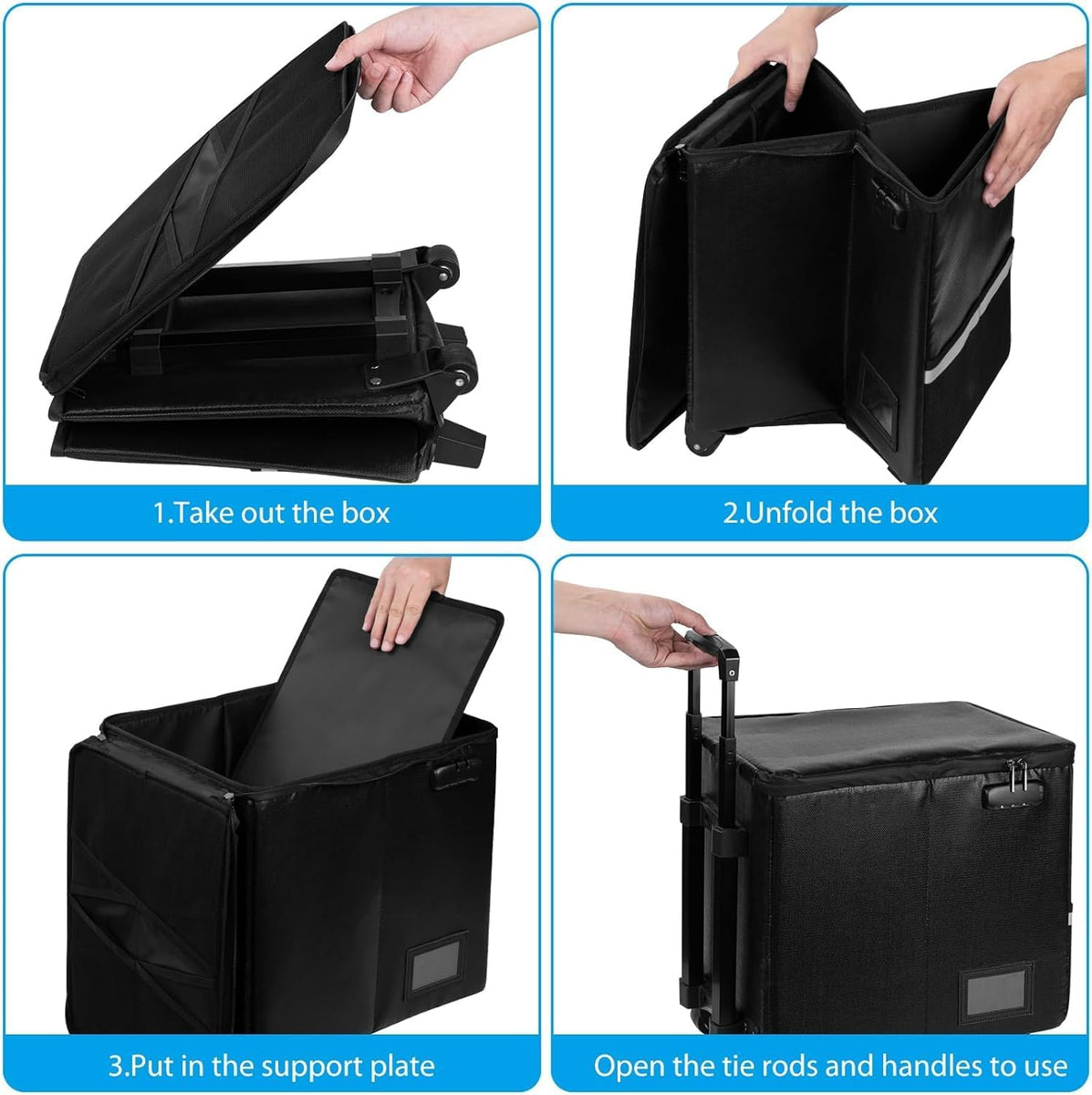 TOMKID Fireproof File Box with Wheels and Telescopic Handle, Foldable ...
