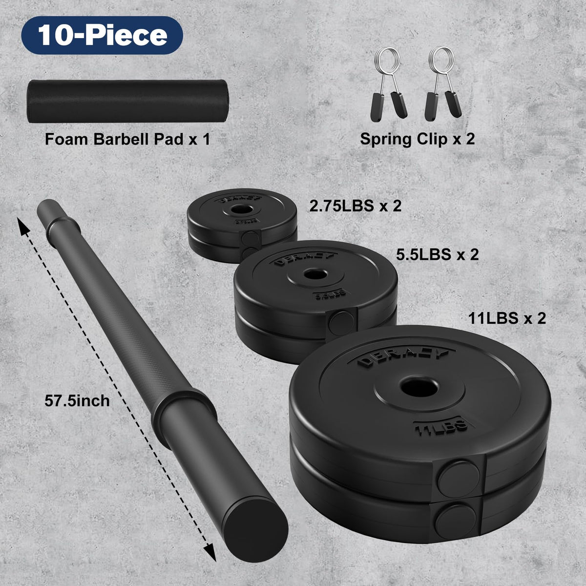 DERACY Barbell Weight Set, 43lbs Barbell Set Adjustable Olympic Weight ...