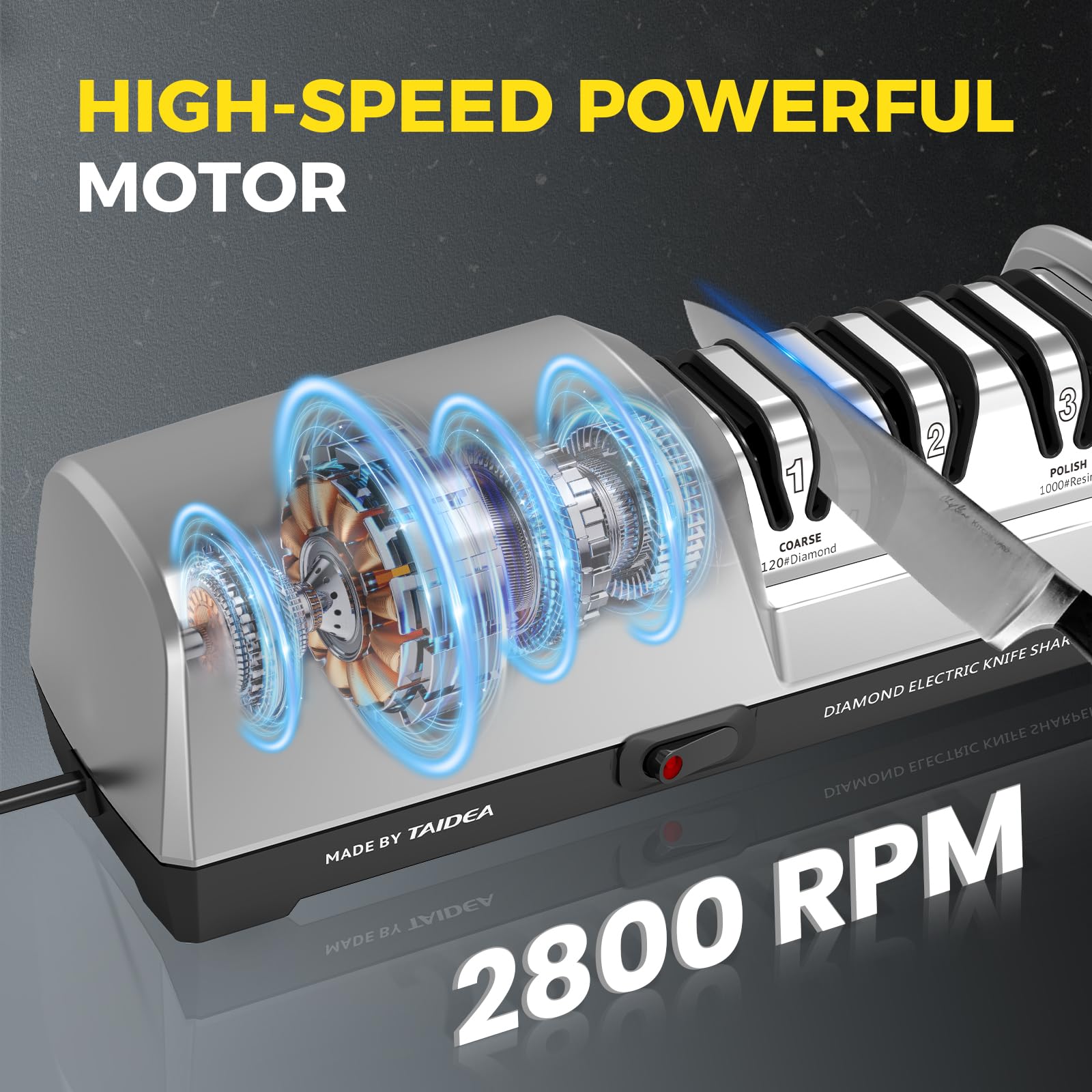 Electric Knife Sharpener for Kitchen - 3-Stage with 100% Diamond Abras ...