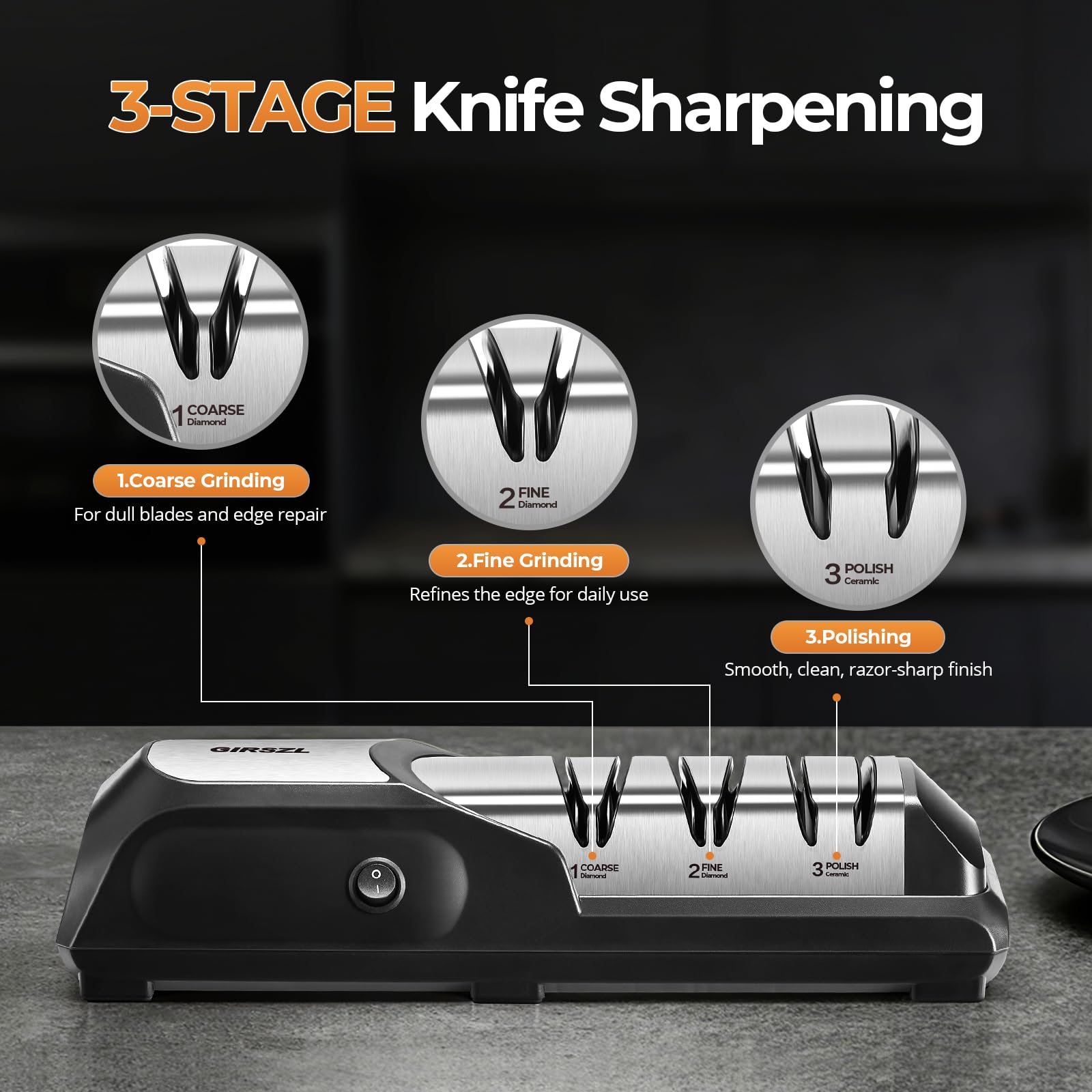 Kitchen Professional Electric Knife Sharpener: 3-Stage 100% Diamond Ab ...