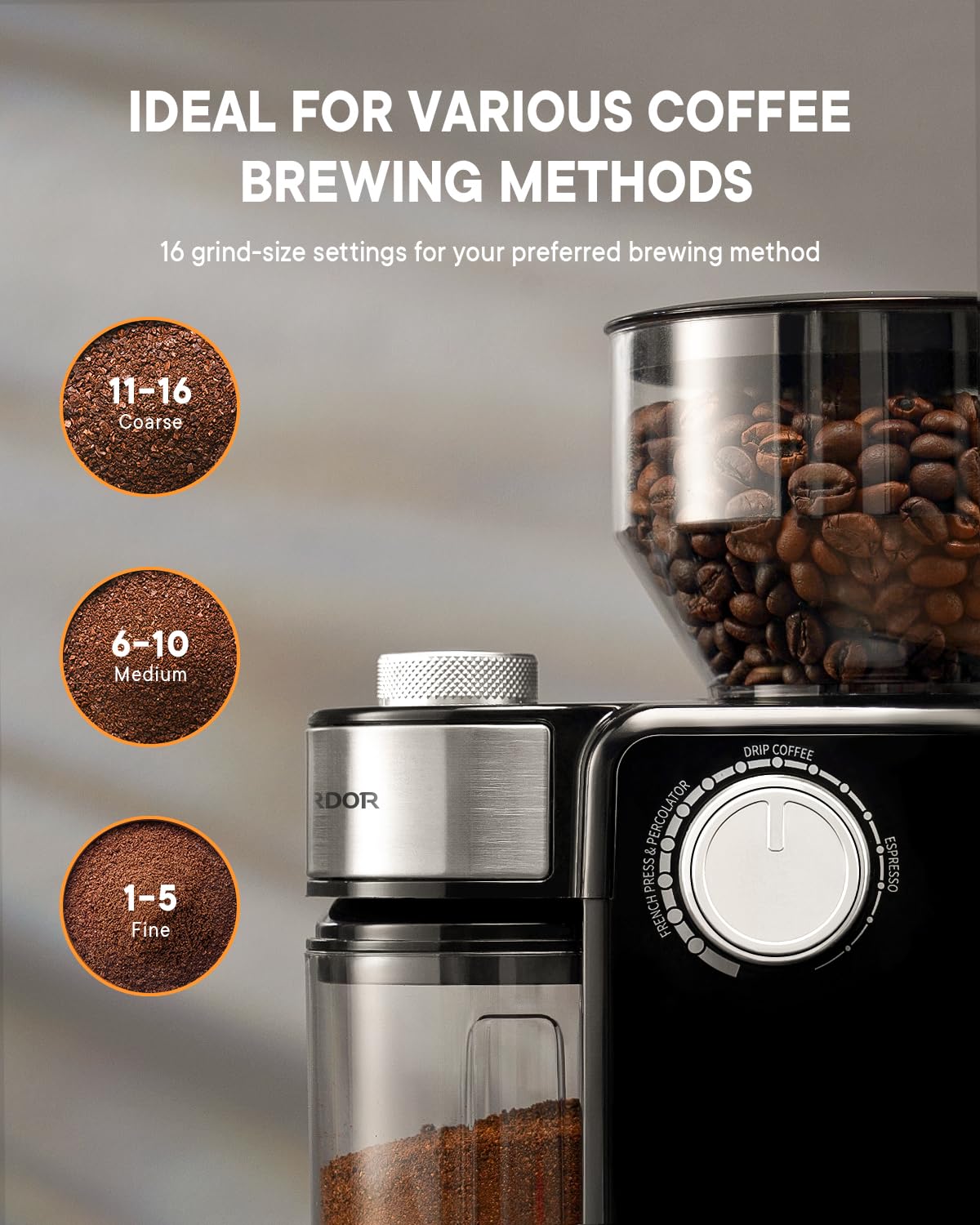 SHARDOR Electric Burr Coffee Grinder 2.0, Adjustable Burr Mill with 16 ...