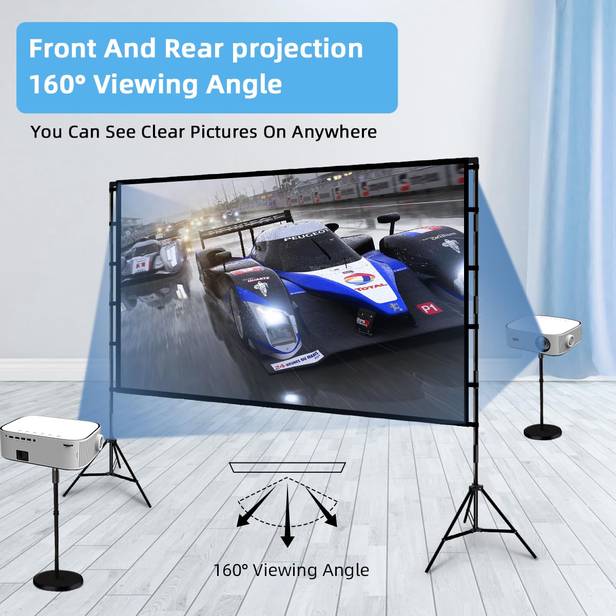 Projector Screen and Stand, 120 inch Portable Projector Screen Indoor ...