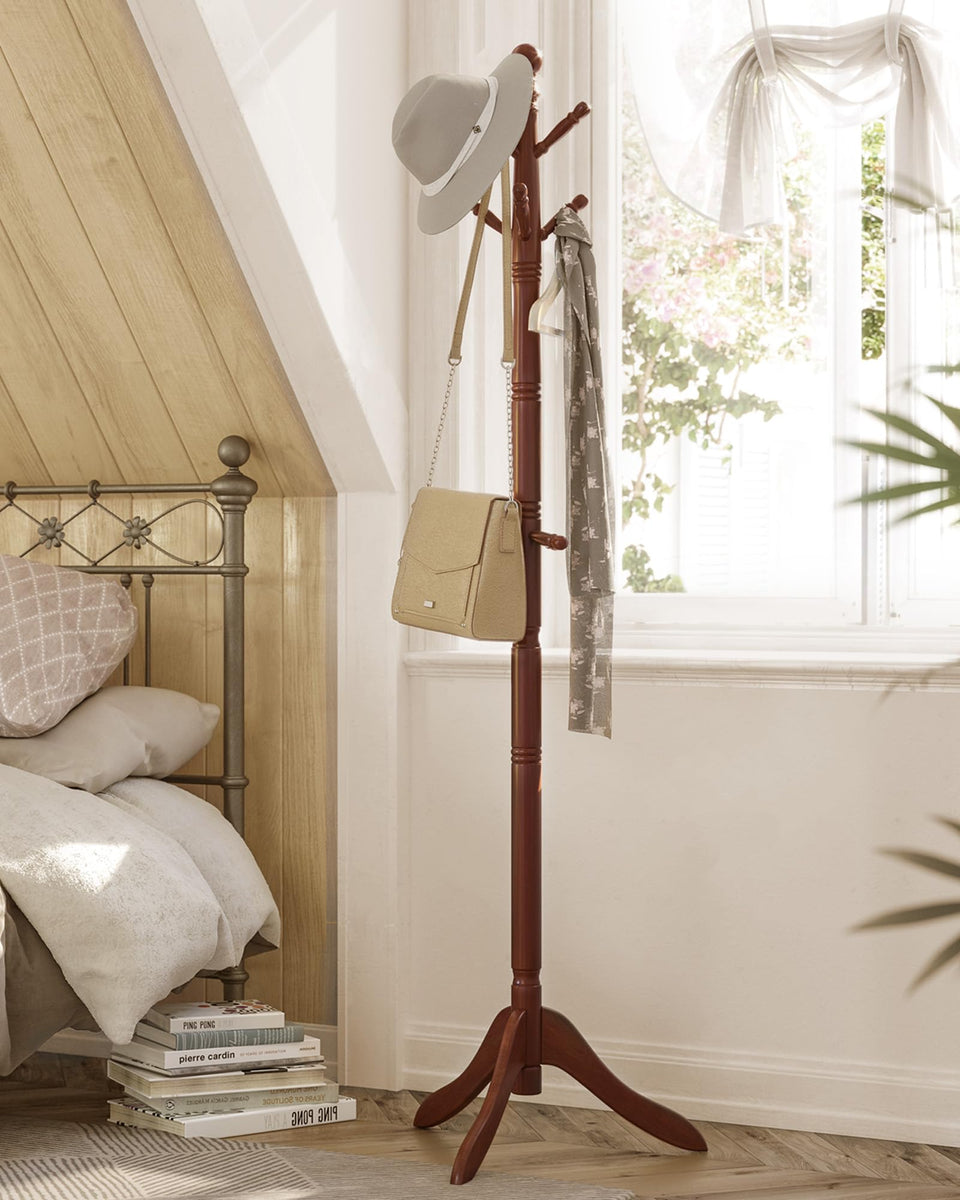 Solid Wood Coat Rack and Stand, Free Standing Hall Coat Tree with 10 H ...