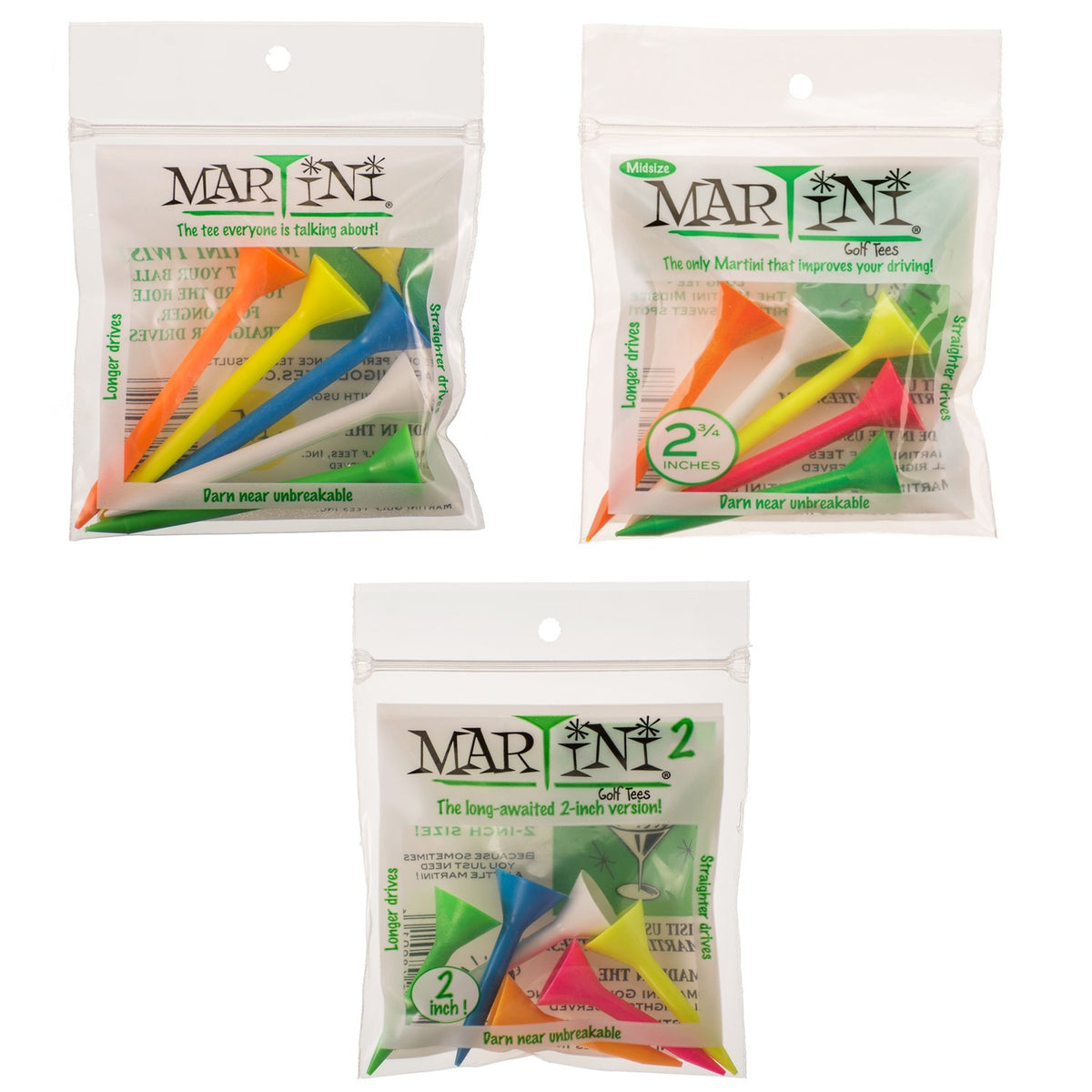 Martini Golf Tees - 3 1/4" / 2 3/4" / 2 Inch - Mixed Colors - 16 Tees ...