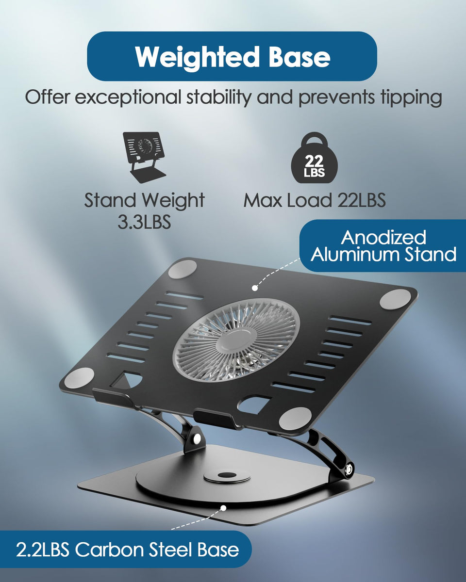 Gaming Laptop Cooling Pad with 360° Rotation Base, Ergonomic Aluminum ...