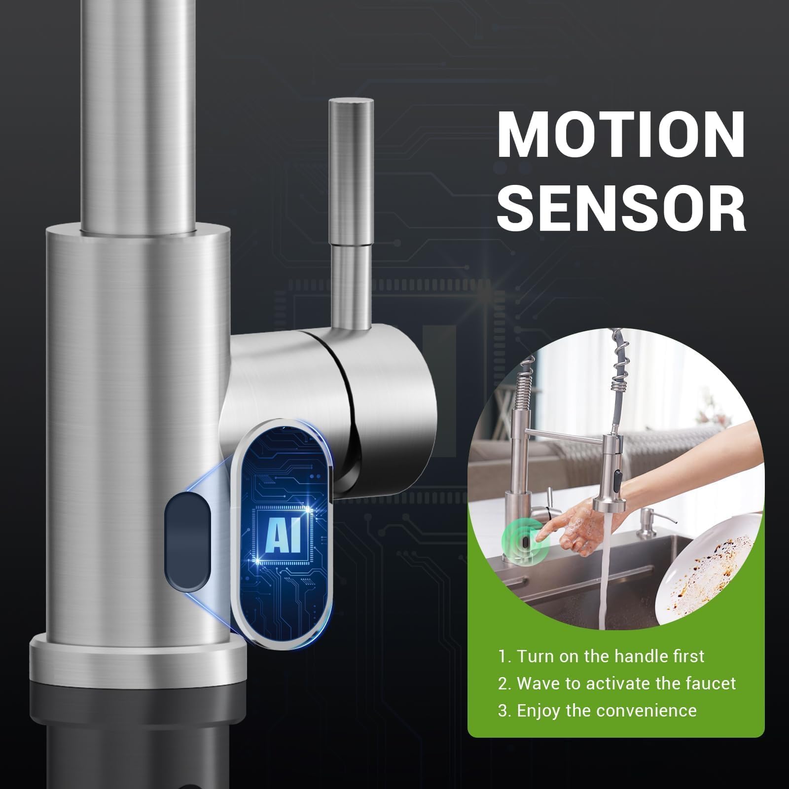 APPASO Touchless Kitchen Faucet, Motion Sensor Activated Hands-Free Sm ...
