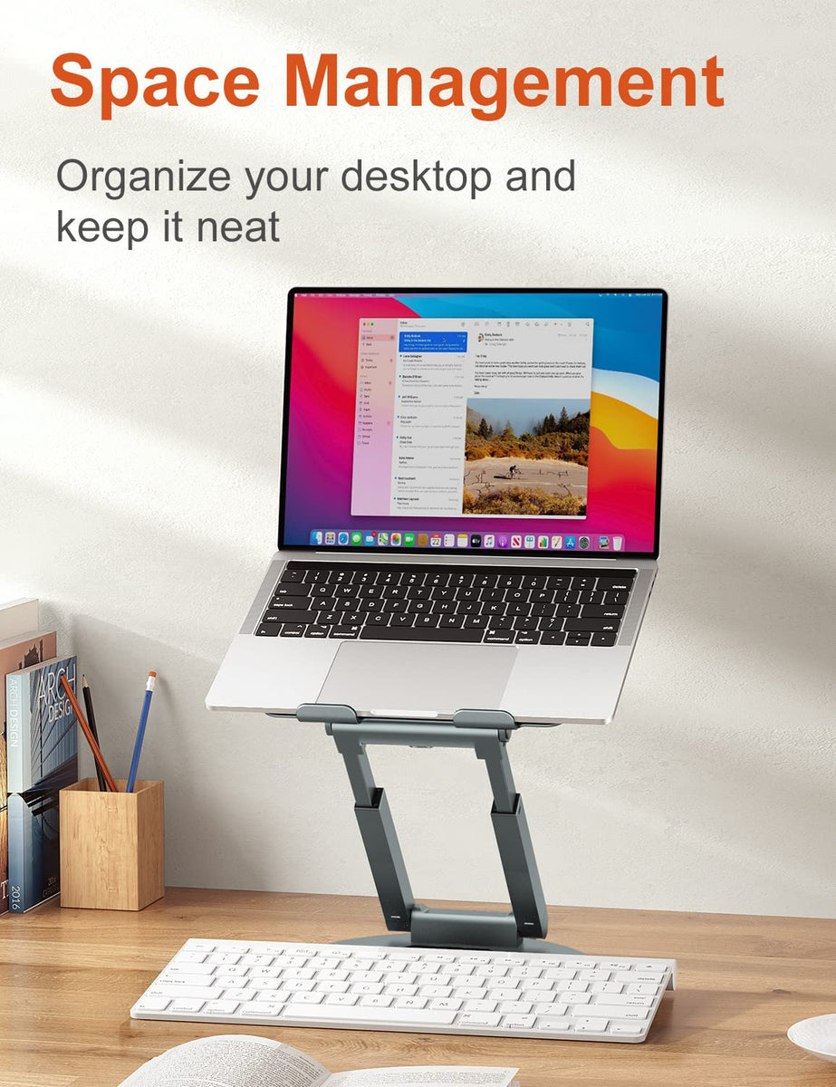 Telescopic Laptop Stand for Desk with 360° Swivel Base, Sit to Stand ...