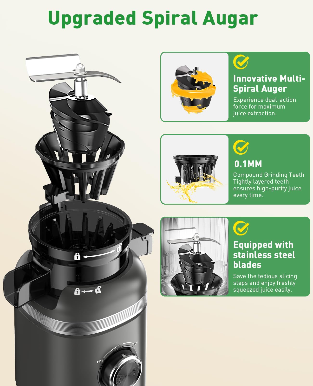 GlowWise Cold Press Juicer Machines for Whole Vegetables & Fruits, Slo ...