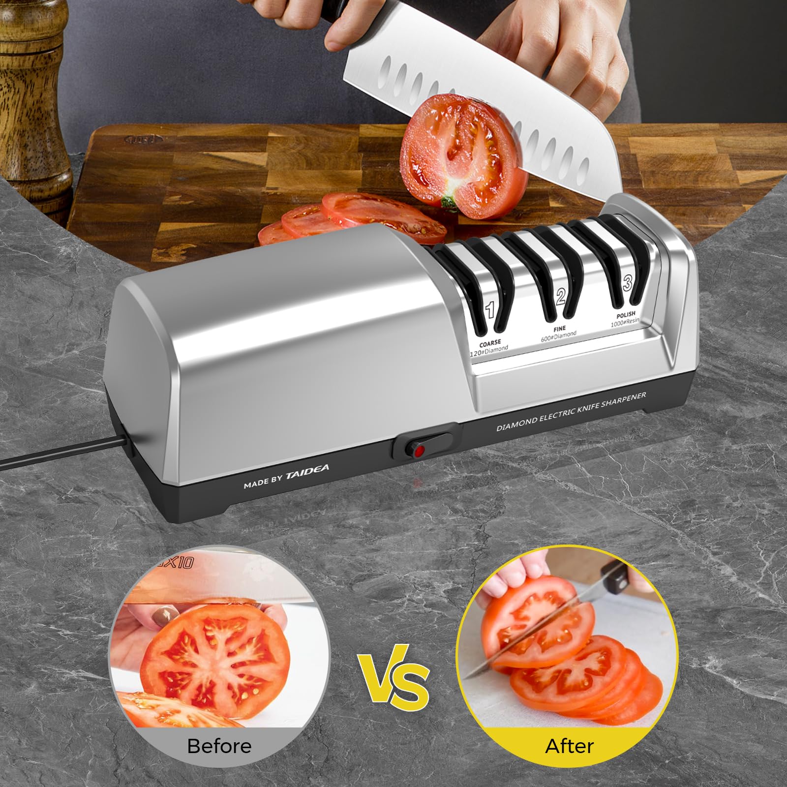 Electric Knife Sharpener for Kitchen - 3-Stage with 100% Diamond Abras ...
