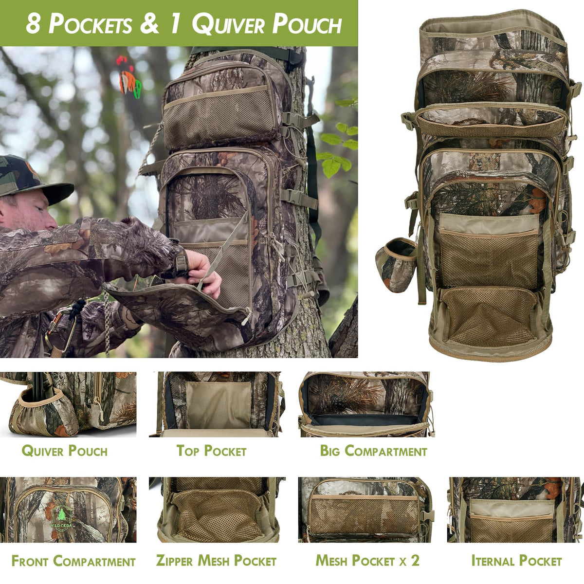 Wild Cedar Camo Bow Hunting Backpack for Men, Saddle Hunting Backpack ...
