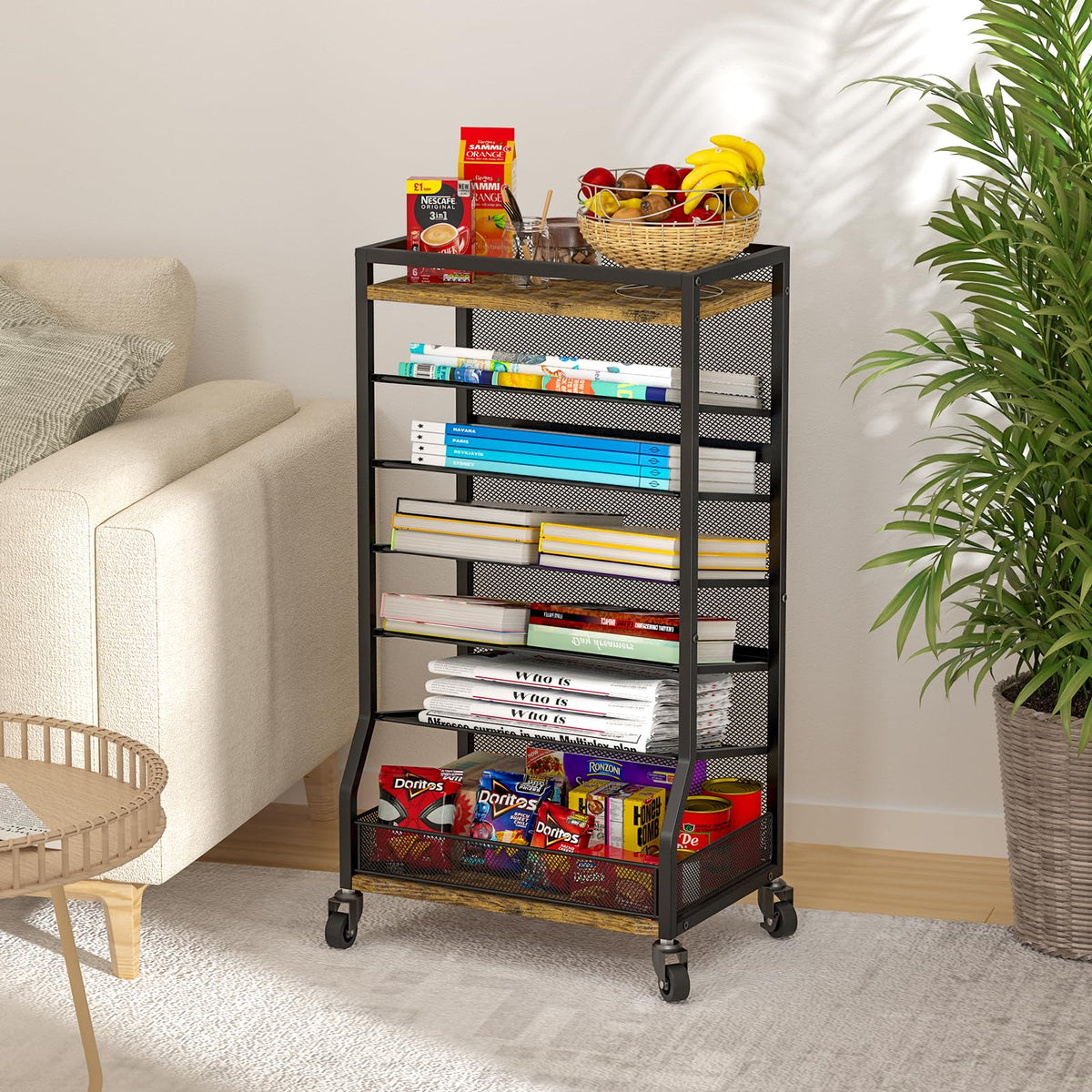 ThreeHio 7 Tier Rolling File Cart with Sliding Trays, Wood Metal File ...