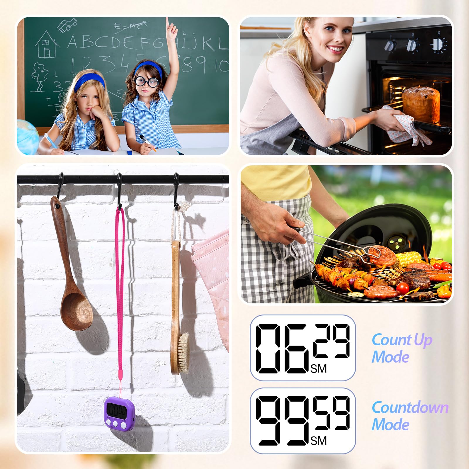 Leumoi 24 Packs Small Digital Kitchen Timer with lanyards Magnetic Bac ...