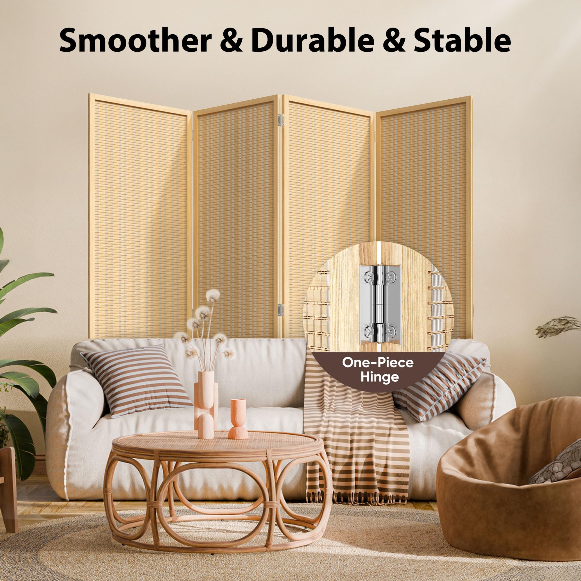 Room Divider 4 Panel Folding Privacy Screen, Bamboo Room Divider Scree ...