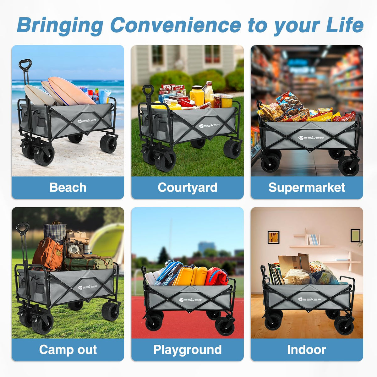 Yesker Foldable Wagon - 300lbs Collapsible Garden Carts with All Terra ...