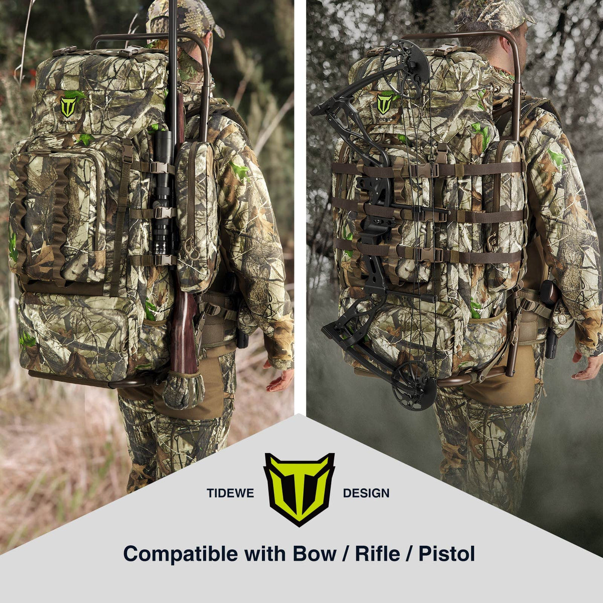 TIDEWE Hunting Backpack 5500cu with Frame and Rain Cover for Bow/Rifle ...